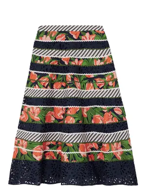 Carolina Herrera Ric Rac-trimmed Printed Cotton-blend Midi Skirt - Multi