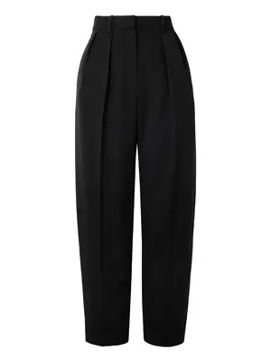 THE ROW Corby Pleated Wool-twill Pants - Black