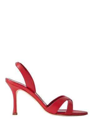 Manolo Blahnik Callasli 90 Leather Slingback Sandals - Red