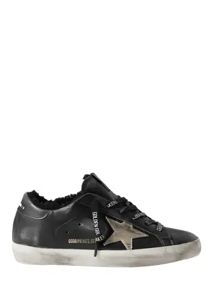 GOLDEN GOOSE Golden Goose Superstar Shearling-Lined Distressed Leather Sneakers Black