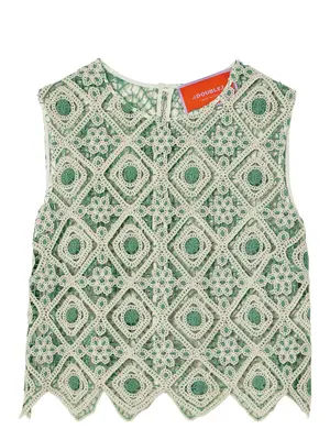 La DoubleJ Aria Cropped Macramé Tank - Green