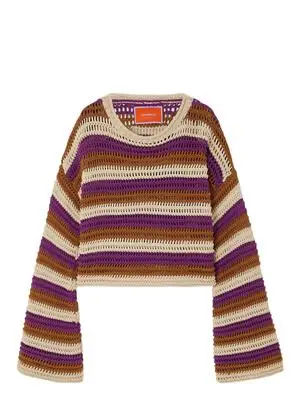 La DoubleJ Cropped Striped Crocheted Cotton-blend Sweater - Multi