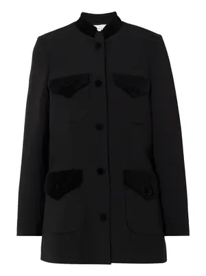 LIBEROWE Net Sustain Raja Velvet-trimmed Wool Jacket - Black