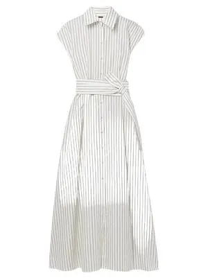 Adam Lippes Dejeuner Metallic Striped Maxi Shirt Dress - Neutrals