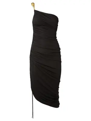 Bottega Veneta One-shoulder Embellished Satin-jersey Midi Dress - Black