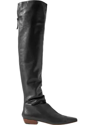 THE ROW Slouchy Leather Knee Boots - Black