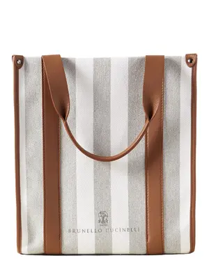 Brunello Cucinelli Striped Canvas Tote - Gray