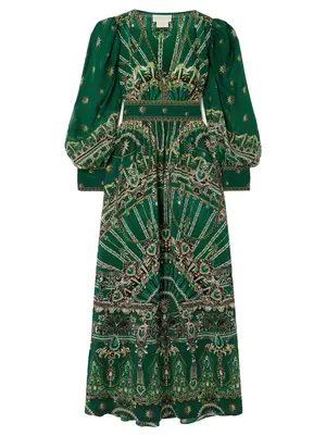 Camilla Embellished Printed Silk-crepe Maxi Dress - Green