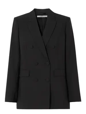 Another Tomorrow Net Sustain Double-breasted Merino Wool Jacket - Black