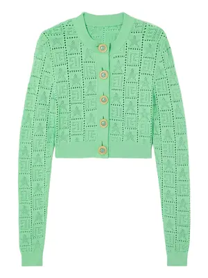 Balmain Cropped Pointelle-knit Cardigan - Blue