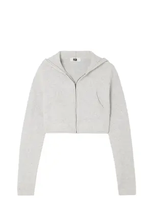 RE/DONE Net Sustain + Pamela Anderson Cropped Brushed Organic Cotton-blend Hoodie - Gray