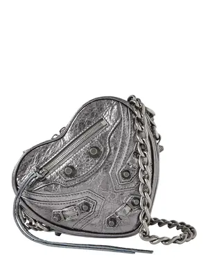Balenciaga Le Cagole Heart Mini Metallic Crinkled-leather Shoulder Bag - Silver