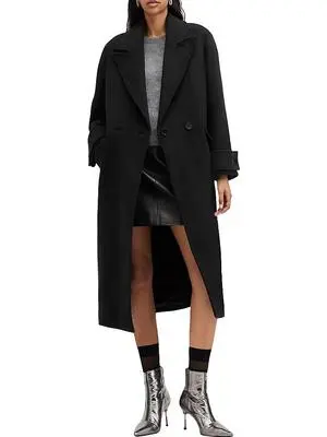 ALLSAINTS Mabel Double Breasted Oversized Coat - Black