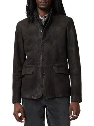 ALLSAINTS Survey Layered Leather Blazer Anthracite