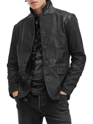 ALLSAINTS Survey Layered Leather Blazer - Black