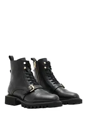 ALLSAINTS Allsaints Tori Buckle Detail Ankle Boots Black/warm Brass