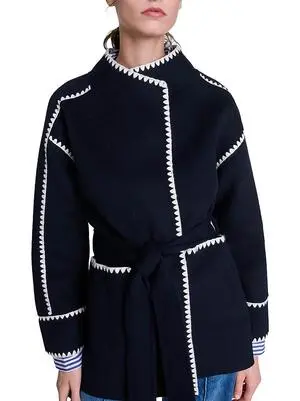 Maje Gicolori Coat - Navy/white