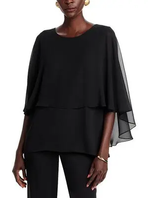 Caroline Rose Capelet Overlay Top - Black