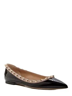 Valentino Garavani Rockstud Pointed Toe Ballet Flats - Black/poud