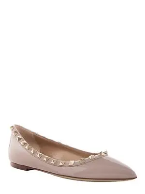 Valentino Garavani Rockstud Pointed Toe Ballet Flats - Poudre
