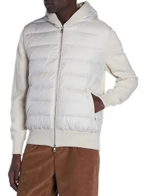 Moncler Hooded Zip Front Quilted Jacket - Light Beige