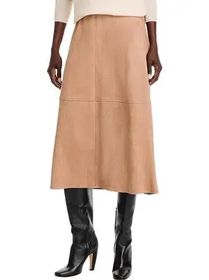 SINGLE THREAD Faux Suede A-Line Skirt Sepia Tan
