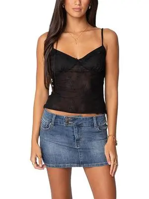 EDIKTED Angelina Sheer Lace Tank Top - Black