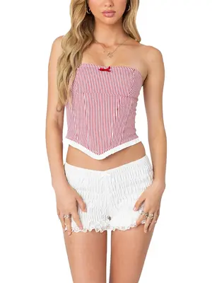 EDIKTED Hamilton Pinstripe Poplin Corset - Red