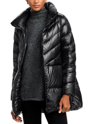 Herno Chevron Quilted A-line Coat - Black