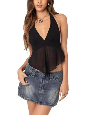 EDIKTED Ethereal Sheer Chiffon Halter Top - Black
