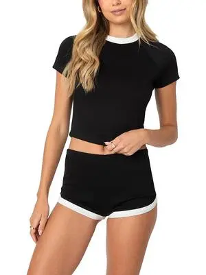 EDIKTED Elana Contrast Raglan Top - Black And White