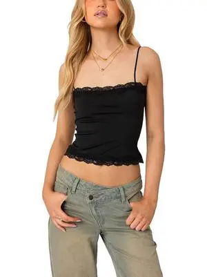 EDIKTED Cruella Lace Trim Tank Top - Black