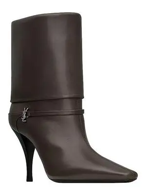 Saint Laurent Niki Ankle Booties Eagle Brown Lambskin