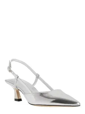 STUART WEITZMAN Vinnie 50 Slingback Kitten Heels Silver