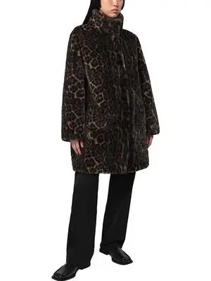 Apparis Blair Leopard Faux Fur Mid-length Coat - Dark Leopard