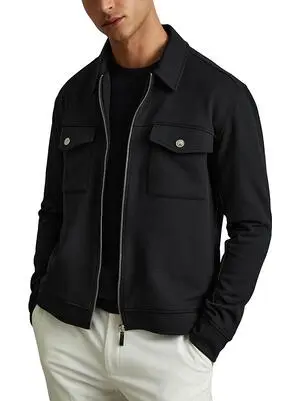 REISS Medina Interlock Zip-up Jacket - Navy Blue