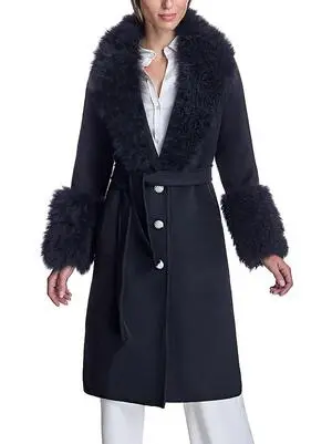 MAXIMILIAN Wool Coat With Fur Trim - Black/black