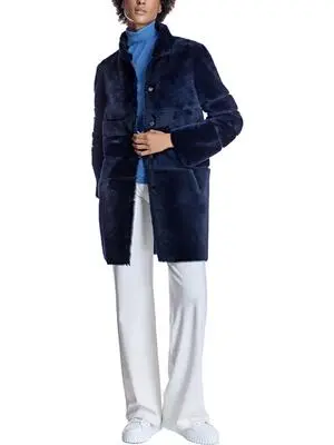 MAXIMILIAN Maximilian Reversible Shearling Shortcoat Navy