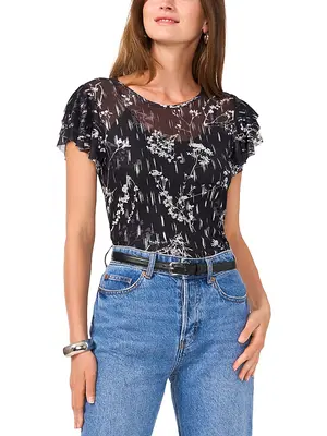 Vince Camuto Flutter Sleeve Top - Rich Black