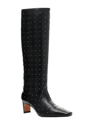 Aqua Heris Studded High Heel Boots - Black