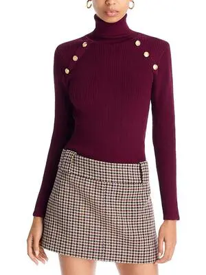 Aqua Button Trim Turtleneck Sweater Exclusive - Burgundy