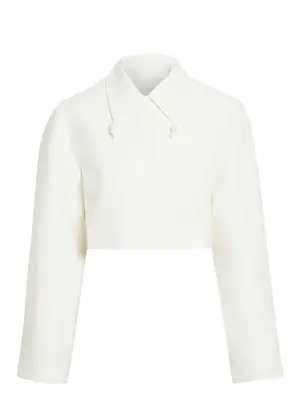 GANNI Cropped Bead-embellished Tweed Jacket - Off-white