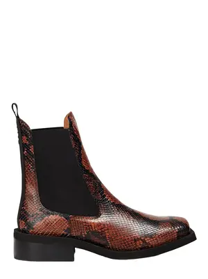 GANNI Snake-effect Leather Chelsea Boots - Brown