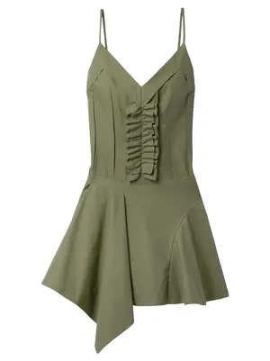Commission Ruffled Paneled Cotton-poplin Mini Dress - Army Green