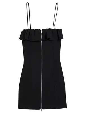 GANNI Ruffled Woven Mini Dress - Black