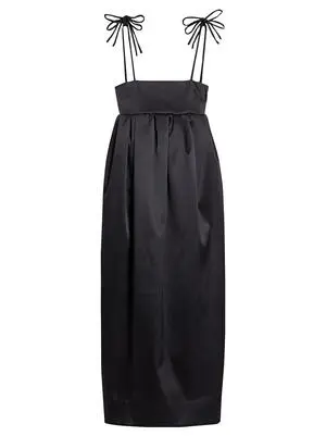 GANNI Gathered Satin Midi Dress - Black