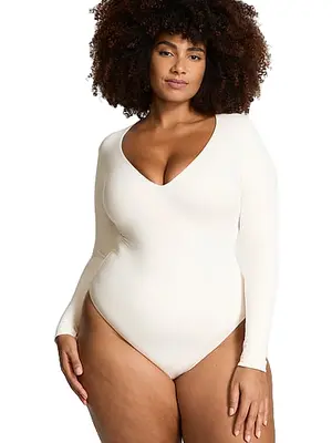 Victoria's Secret Bodywear Feathersoft™ V-neck Bodysuit - White,ivory