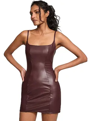 Victoria's Secret Faux Leather Mini Slip Dress - Red