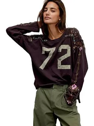 Free People Lilith Embroidered Tee Chocolate