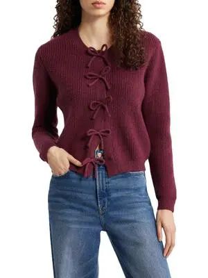 PETAL & PUP Petal & Pup Wilde Bow Front Cardigan Burgundy